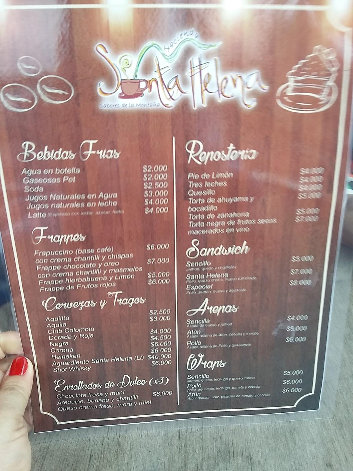 Menu at Santa Helena Iscala restaurant, Chinácota