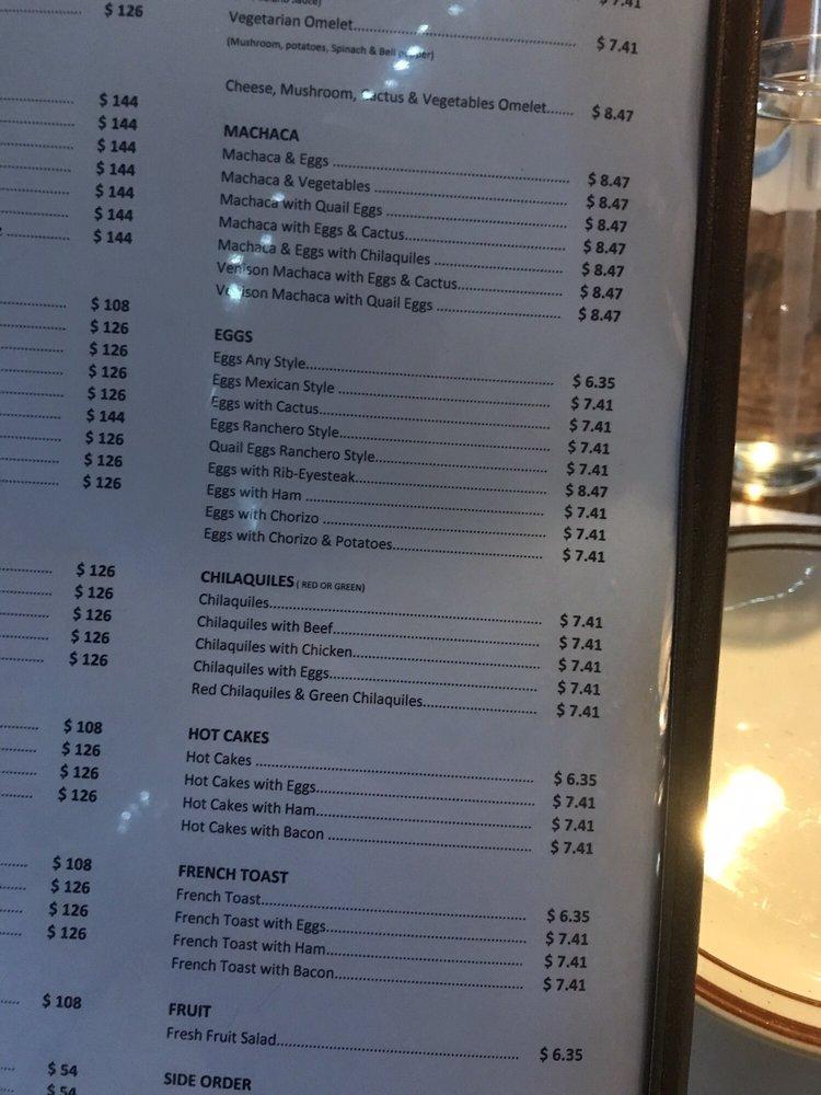 Menu at Tapanco steakhouse, Rosarito