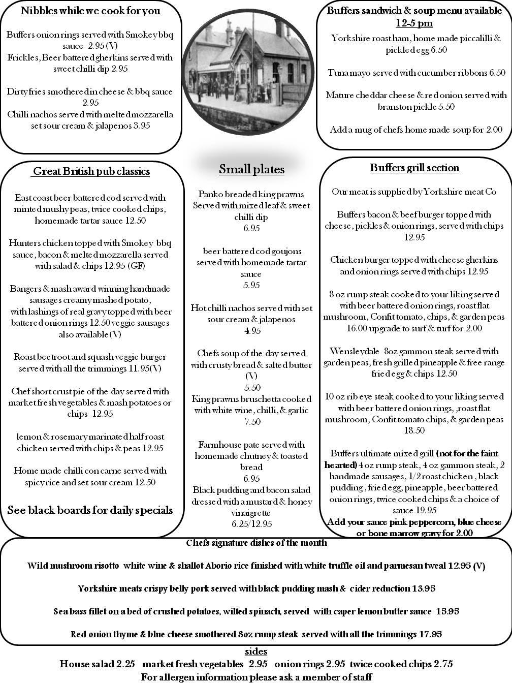 Menu at Buffers pub & bar, Leeds