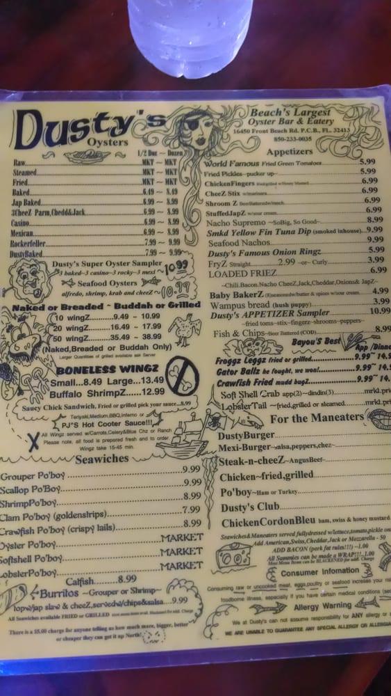 Menu at Dusty's pub & bar, Panama City Beach