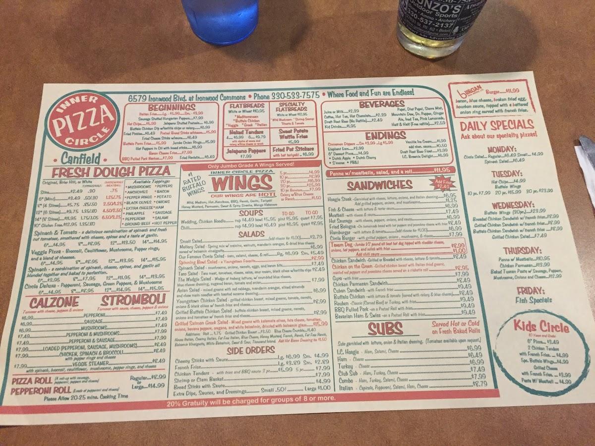 Menu at Inner Circle Pizza Canfield pizzeria, Canfield, Ironwood Blvd