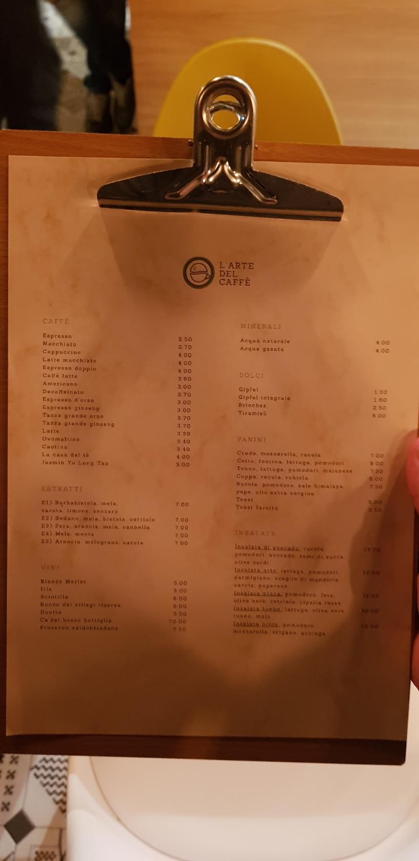 Menu da L’ Arte del Caffè, Bellinzona, Viale Portone 45