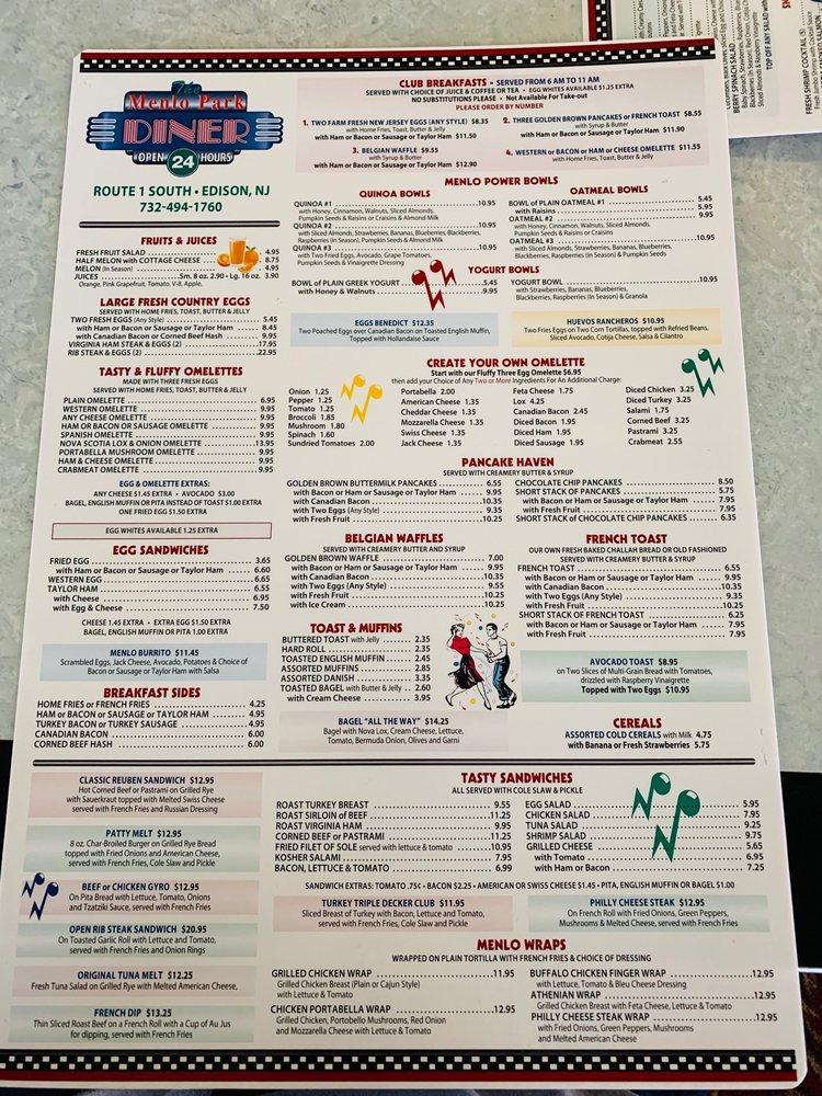 Menu at Menlo Park Diner restaurant, Edison, US-1