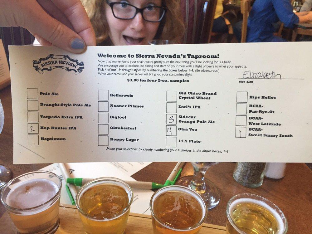 Menu at Sierra Nevada restaurant, Chico