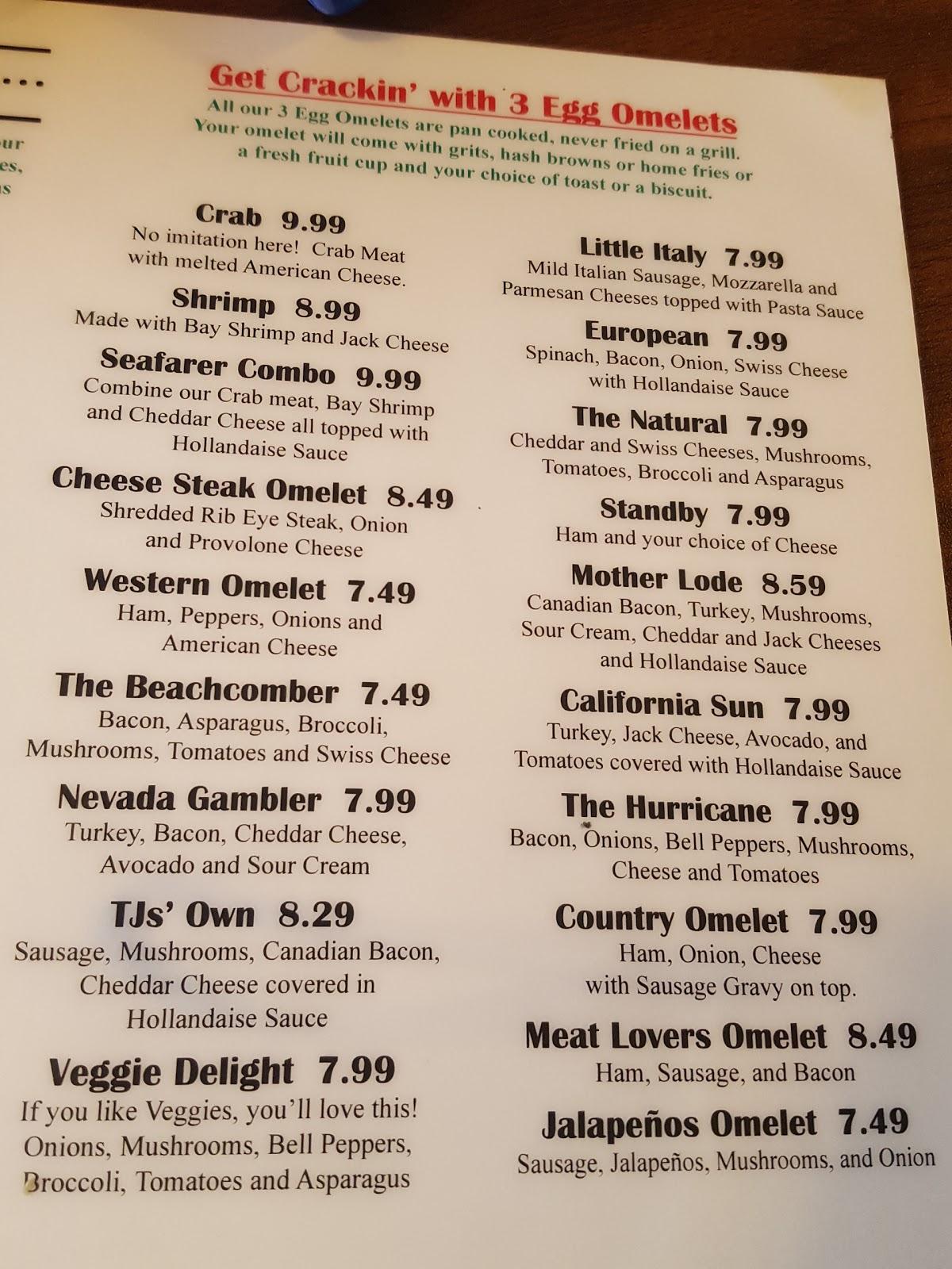 Menu at TJ's For Great Food - Breakfast and Lunch restaurant, Rockledge