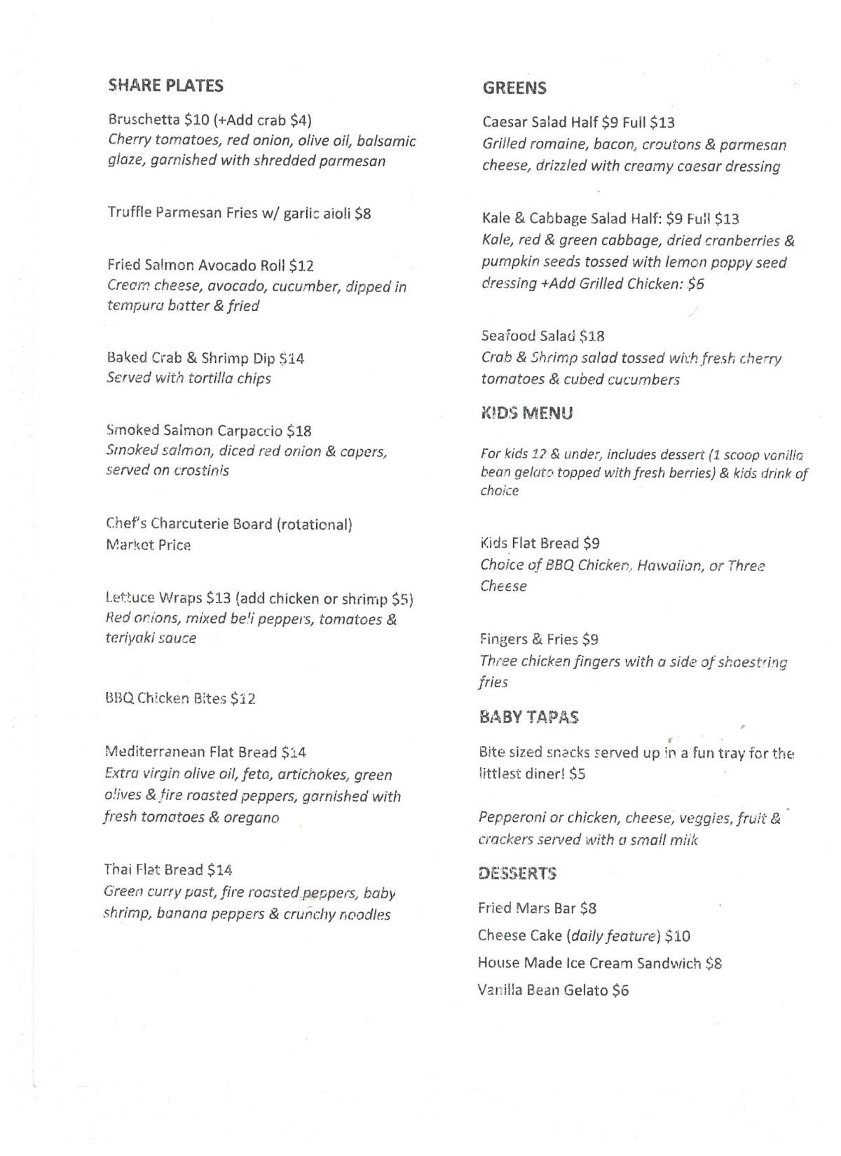 Menu at Boathouse on Bernard restaurant, Kelowna