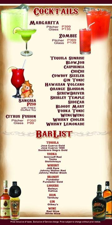 Menu at Cowboy Grill pub & bar, Quezon City, Ortigas Avenue Extension
