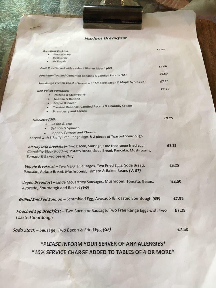 Menu at Igor Toth restaurant, Belfast