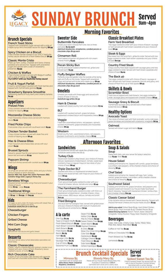 Menu at Legacy Restaurant & Bar, Marengo, 618 State Rte 61
