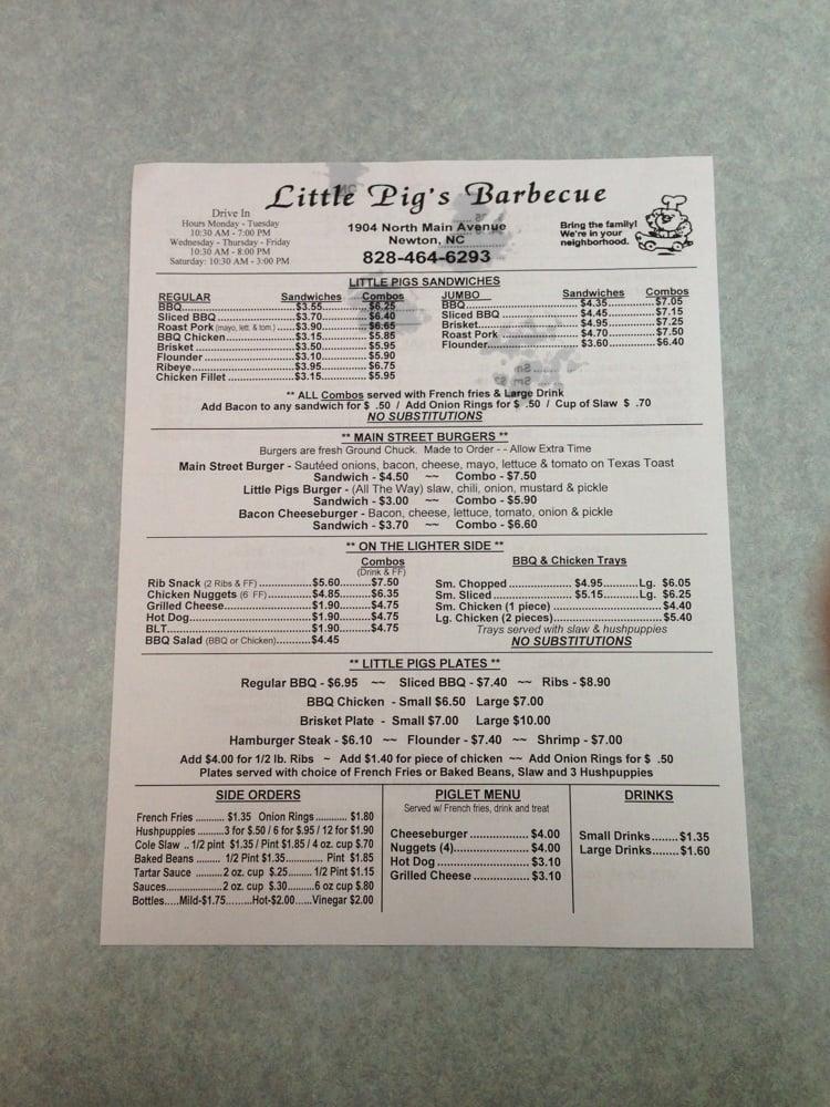 Carta de Little Pigs Barbecue, Newton