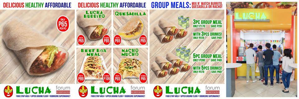 Menu at Lucha Burrito restaurant, Mandaluyong