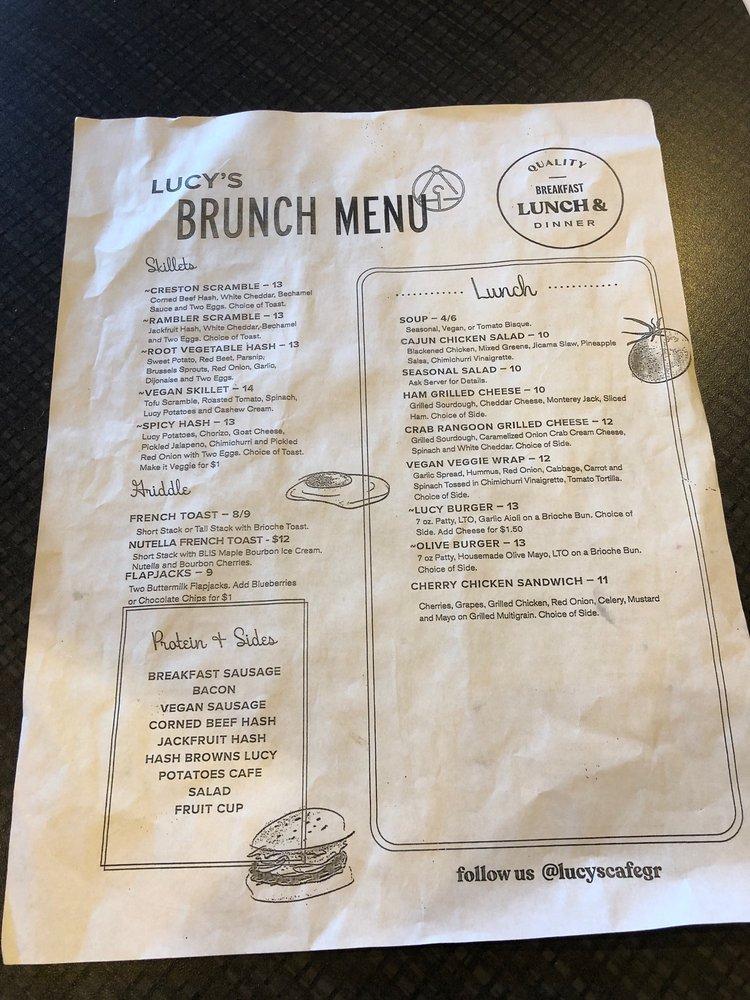 Menu at Lucy's restaurant, Grand Rapids
