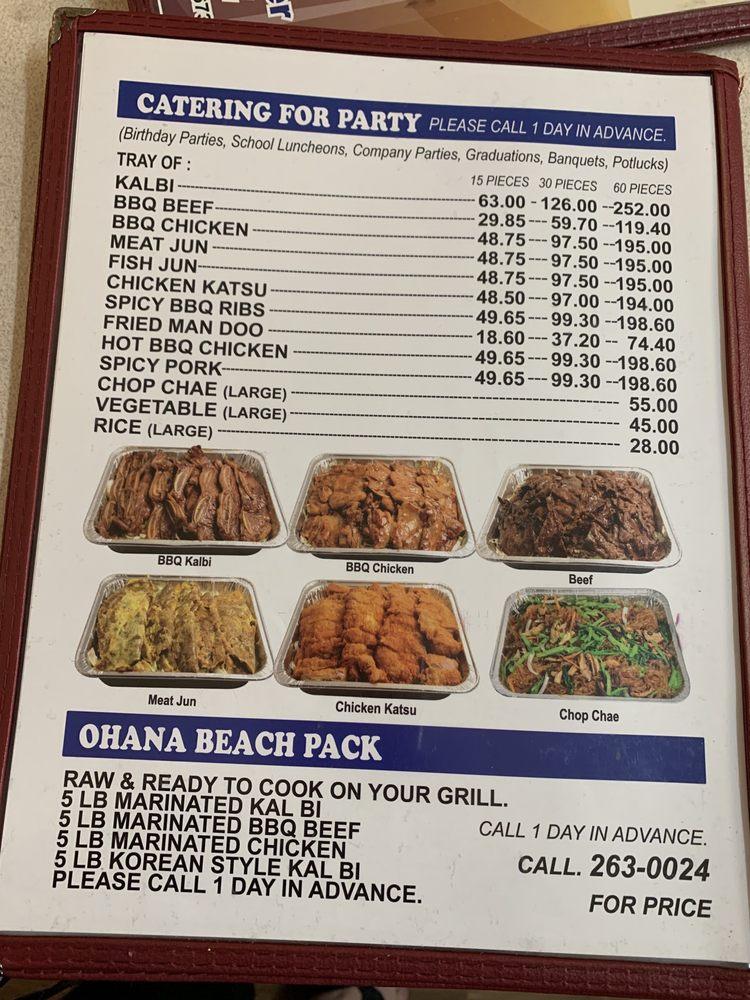 Menu at Ohana Bar-B-Q, Kailua