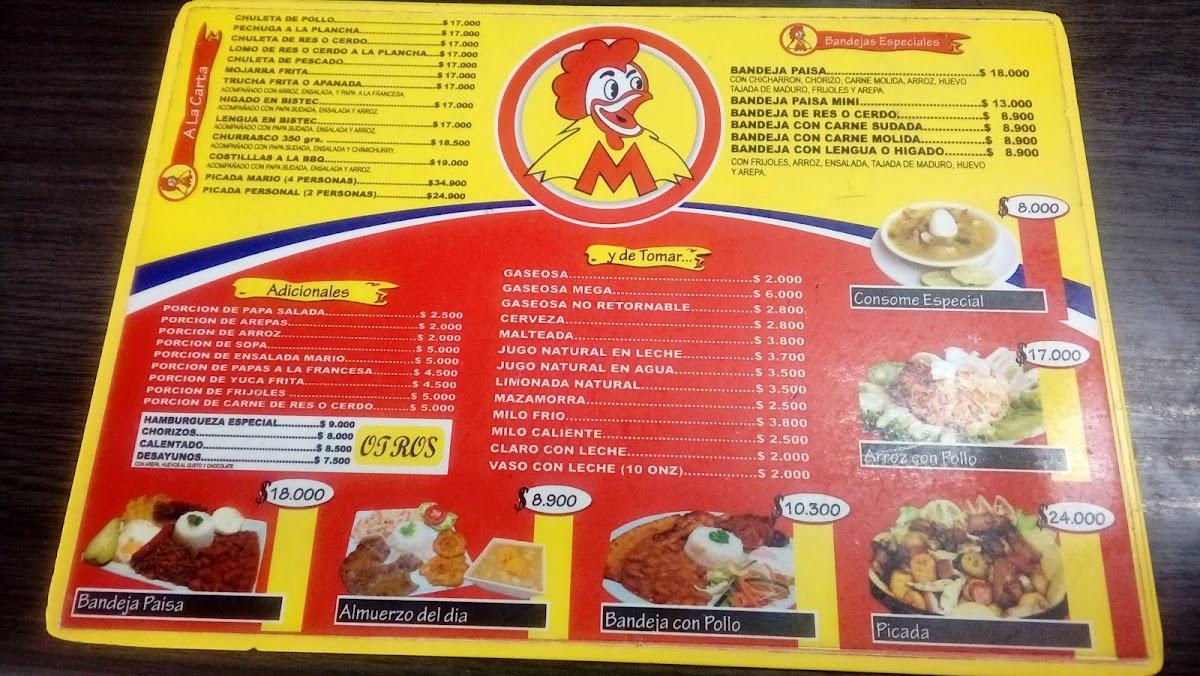Carta del restaurante Pollos Asados Mario, Pereira, Carrera 8 #29-77