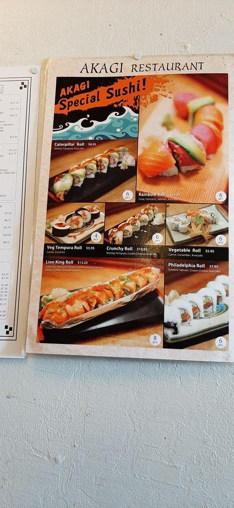 Menu at Akagi Restaurant, San Bruno