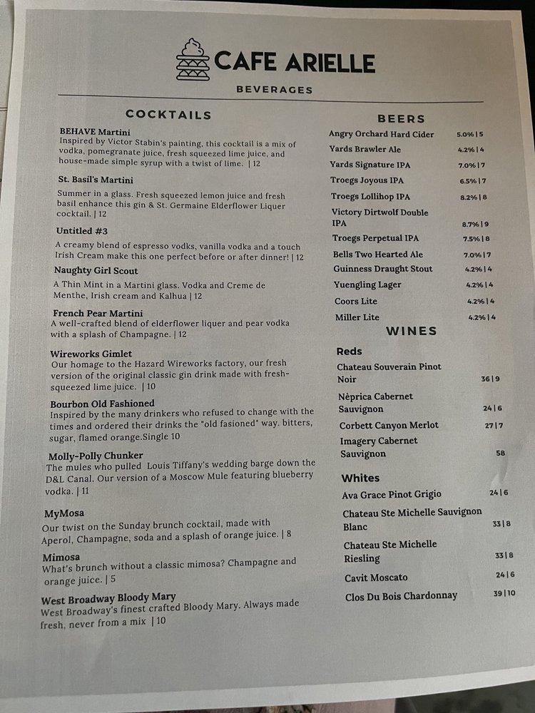 Menu at Cafe Arielle at the Stabin Museum, Jim Thorpe