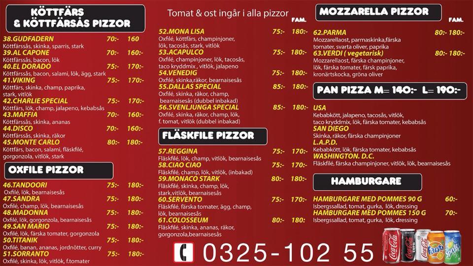 Menu at Dallas Pizzeria, Svenljunga
