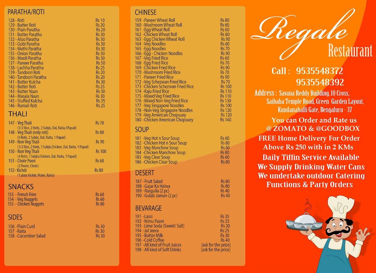 Menu at Regale Restaurant, Bengaluru