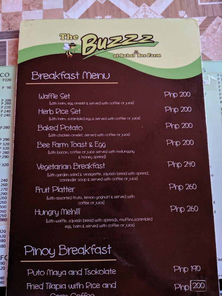 Menu at The Buzzz Cafe, Panglao, Alona Beach