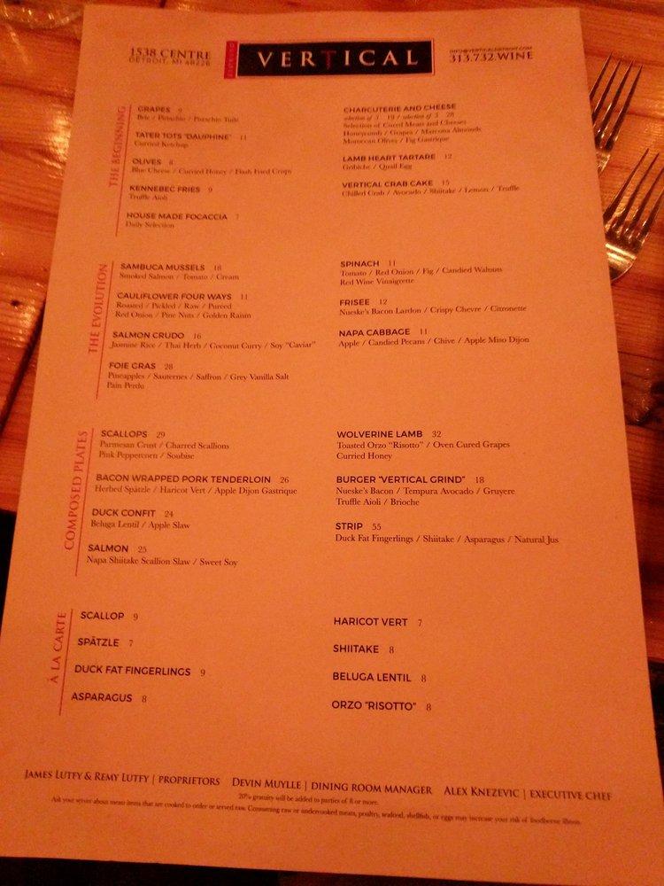 Menu at Vertical Detroit pub & bar, Detroit
