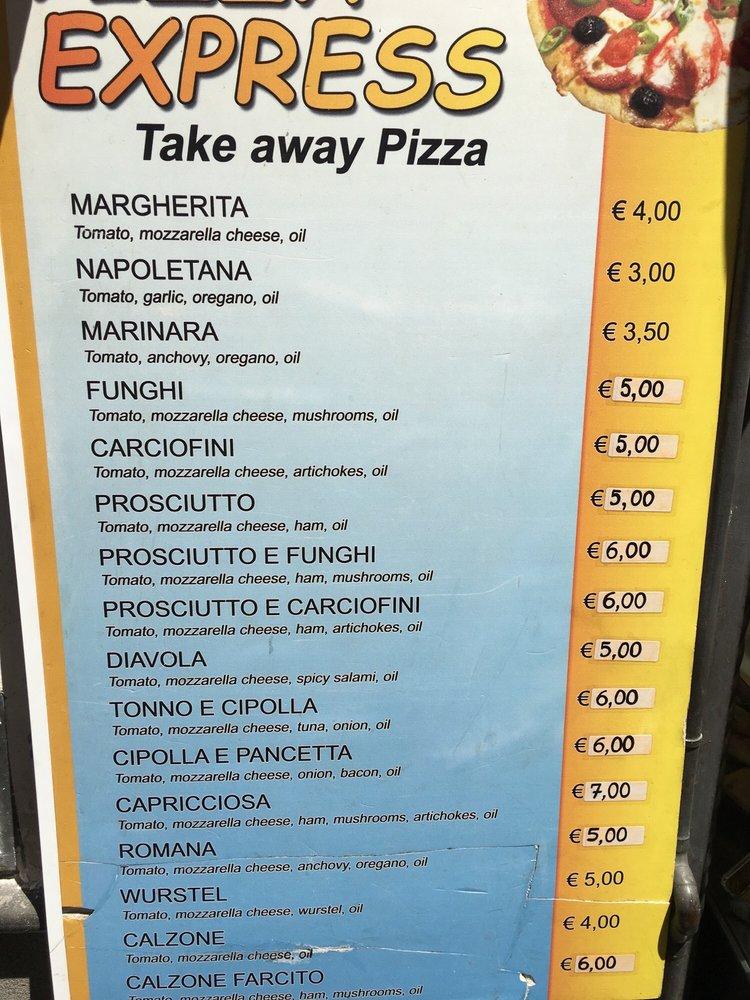 Menu at Pizza Express pizzeria, Amalfi