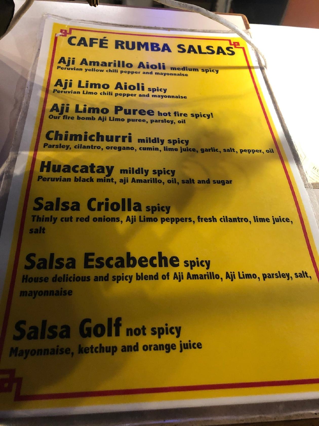 Menu at Cafe Rumba, Bellingham, N State St