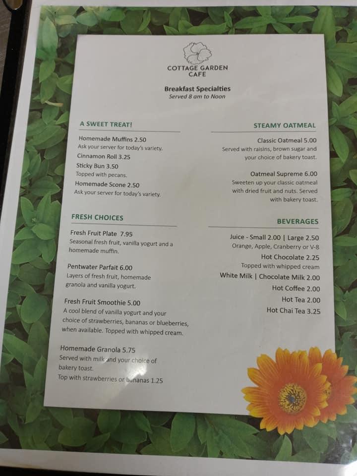 Menu at Cottage Garden Cafe, Pentwater