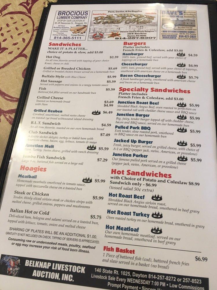 Menu at Country Junction II restaurant, Smicksburg