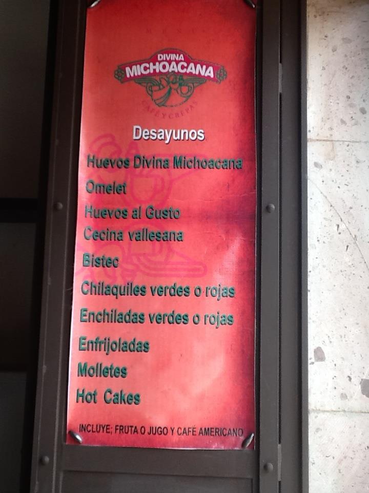 Menu at Divina Michoacana cafeteria, Valle de Bravo