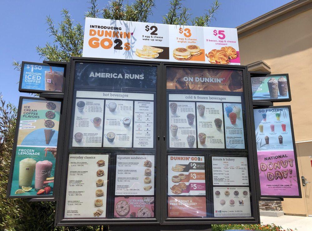 Menu at Dunkin' restaurant, Riverside, La Sierra Ave