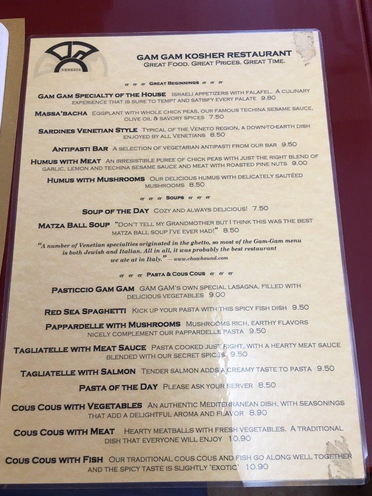 Speisekarte von Gam Gam restaurant, Venedig