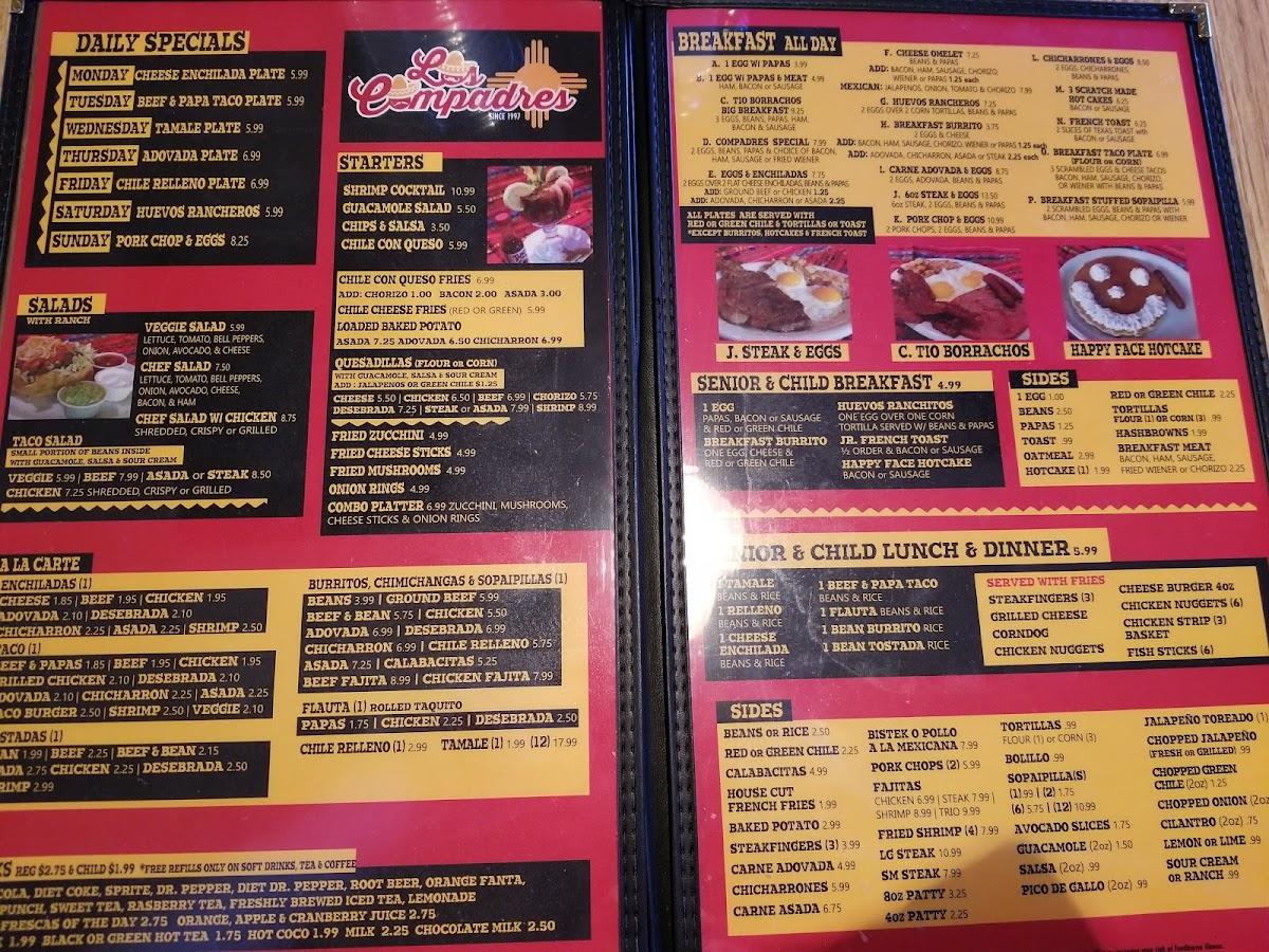 Menu at Los Compadres Restaurant, Albuquerque, Central Ave NW