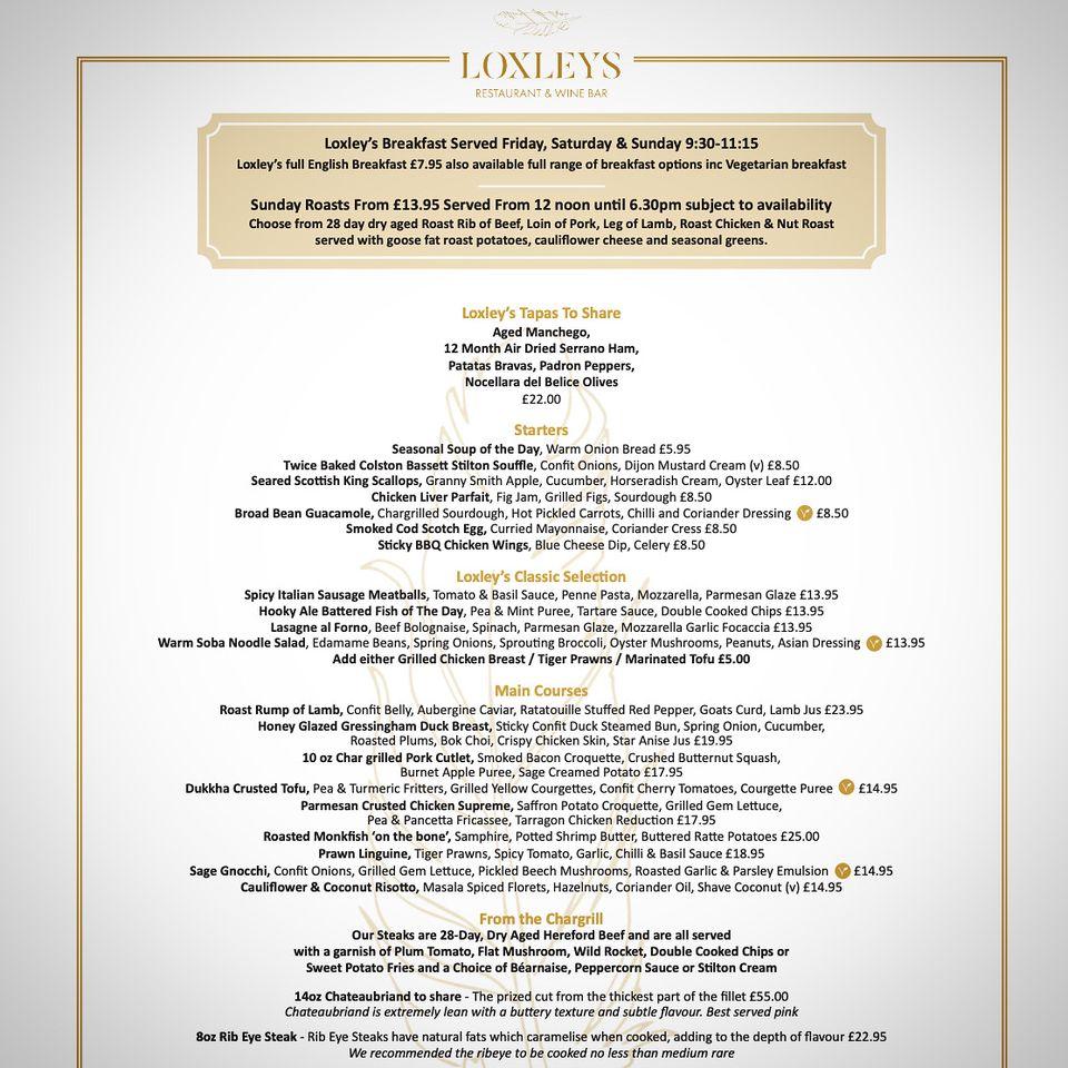Menu at Loxleys Restaurant & Wine Bar, Stratford-upon-Avon