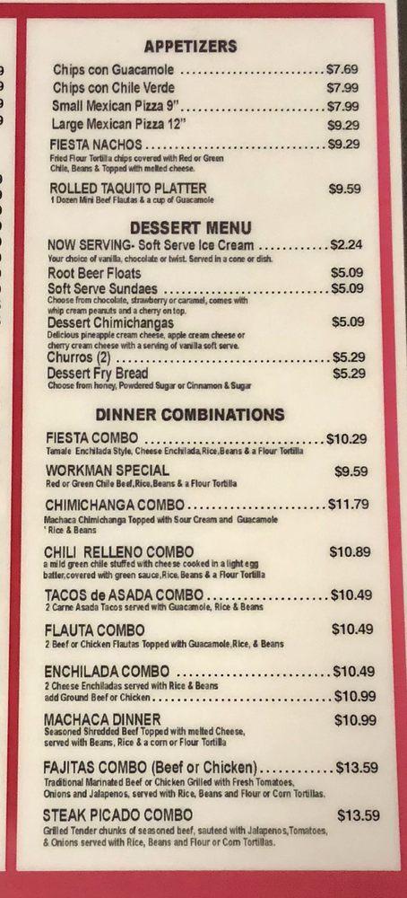 Menu at Lydia's La Canasta restaurant, Wickenburg, W Wickenburg Way