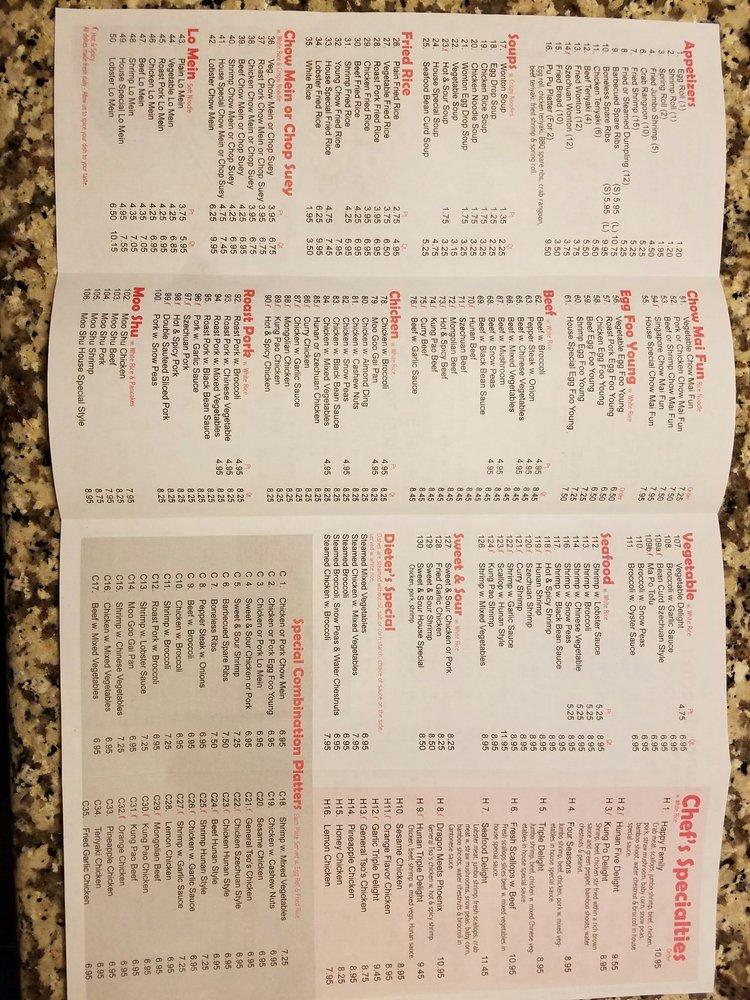 Menu at Mandarin Chef restaurant, Moore
