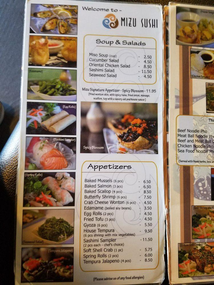 Menu at Mizu Sushi restaurant, Laramie