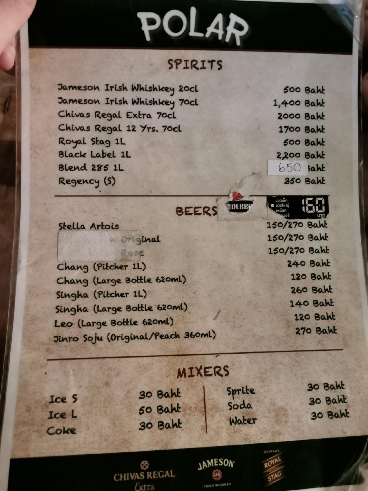 Menu at Polar Bar&Grill, Bangkok, 101/5 Rang Nam Alley