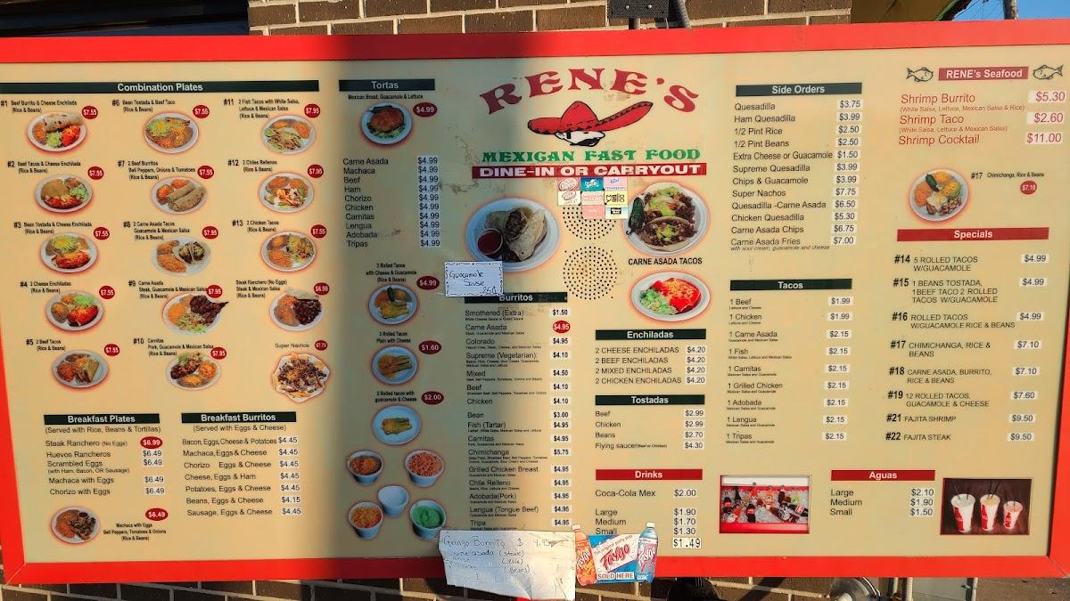 Menu at Rene's Restaurant, Wichita