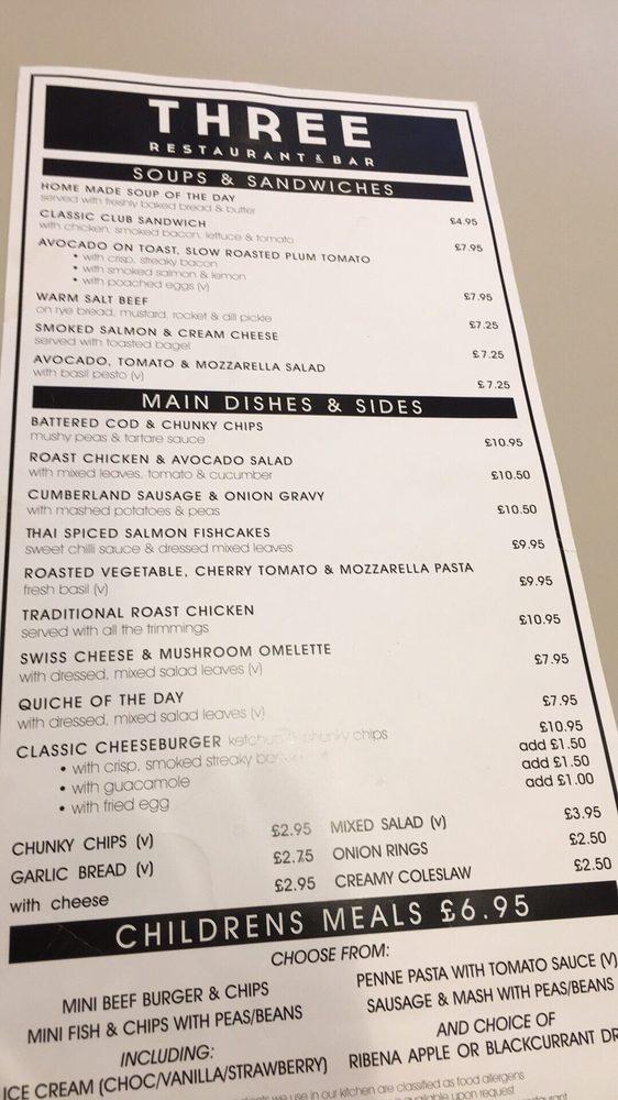 Carta de Three Restaurant Bar, Londres