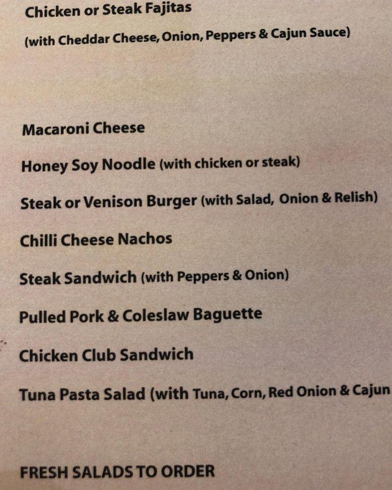 Menu at Cisco's Cafe, Stirling