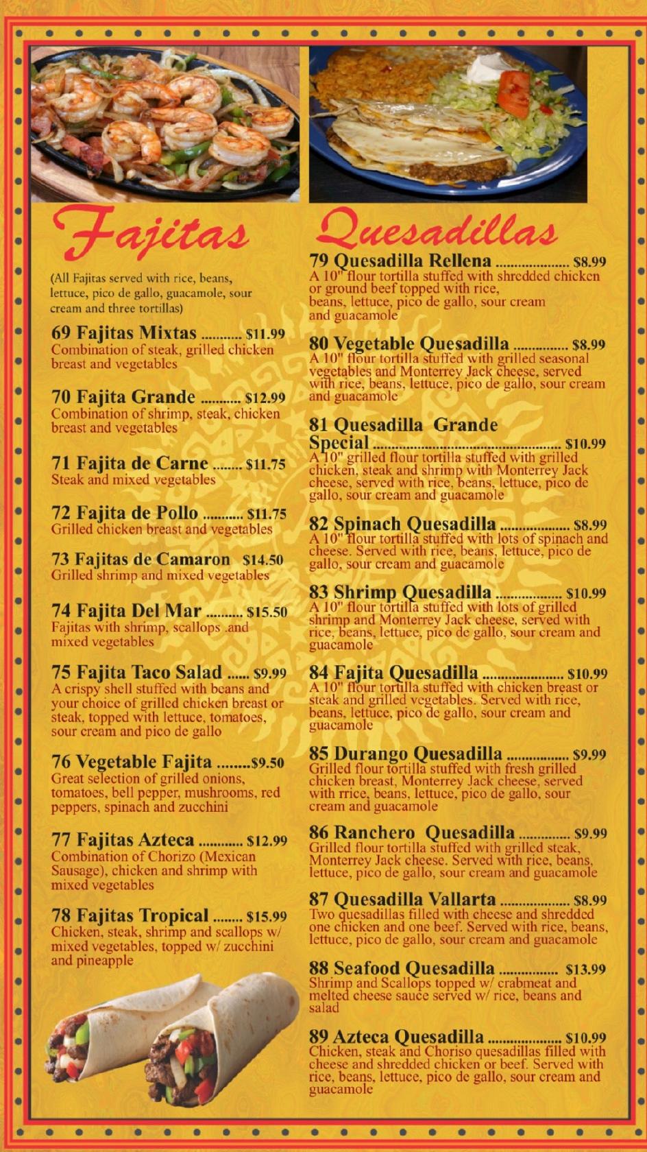 Menu at Mi Casa Azteca Mexican Restaurant & Cantina, Mathews