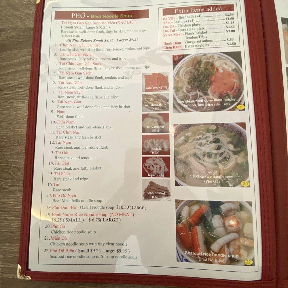 Menu at Pho Long restaurant, Colton