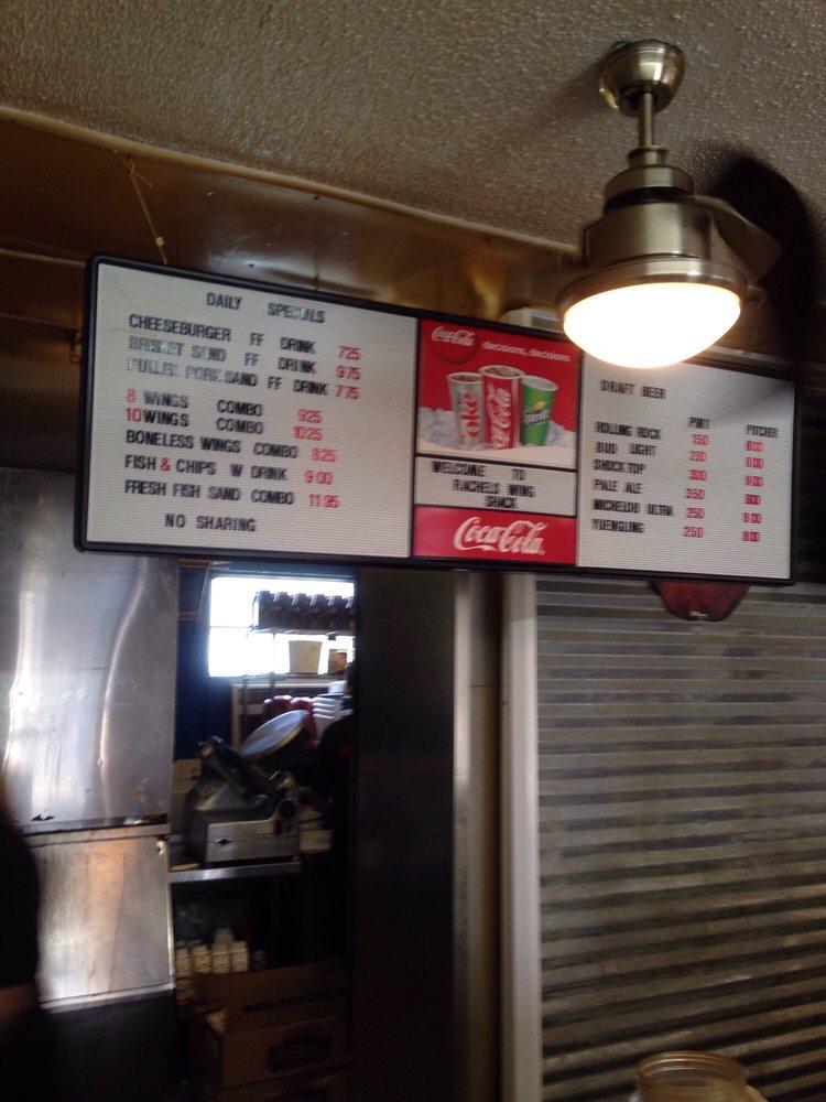 Menu at Rachel's wingshack restaurant, DeLand
