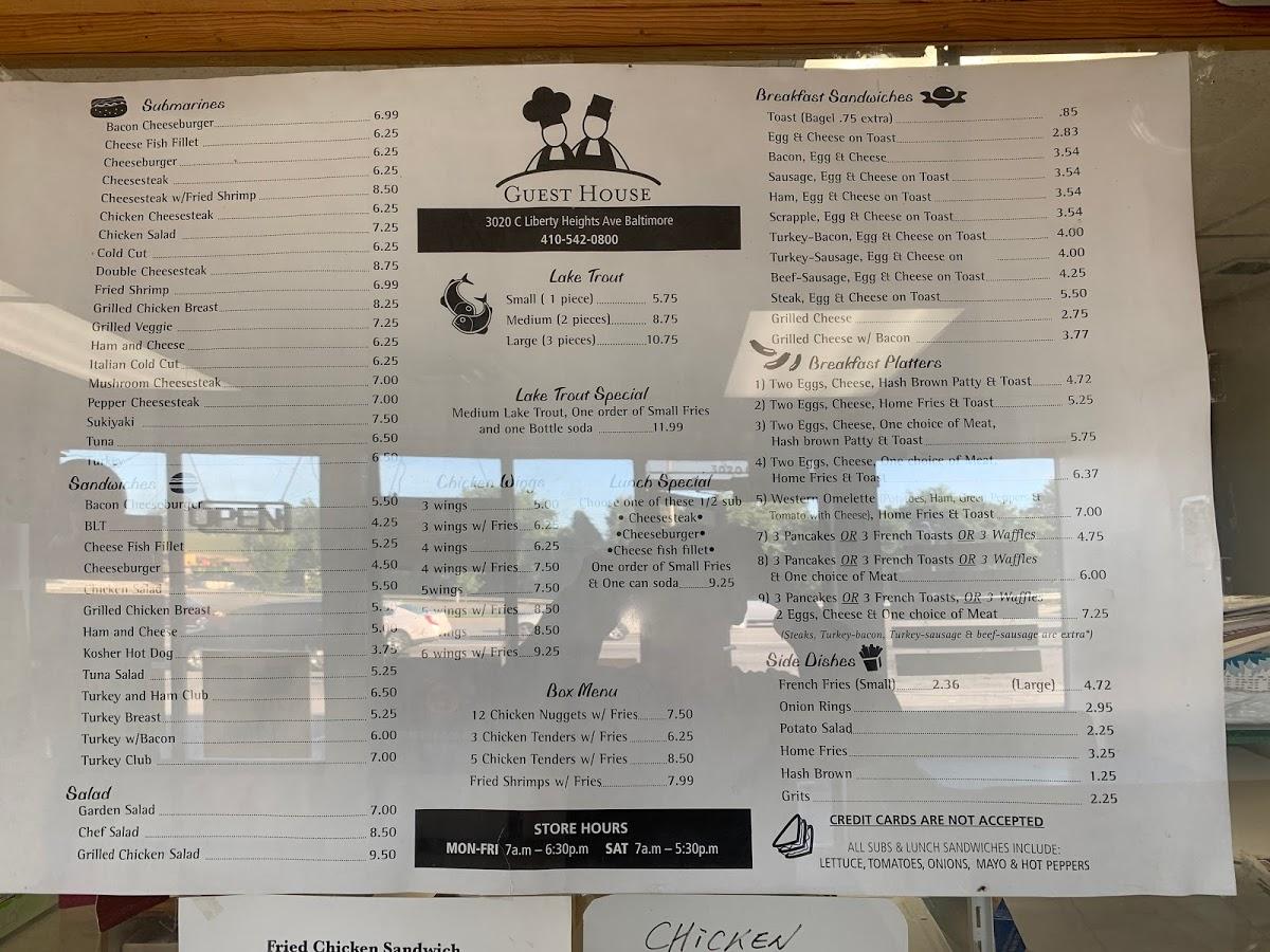Menu at The Guest House restaurant, Baltimore