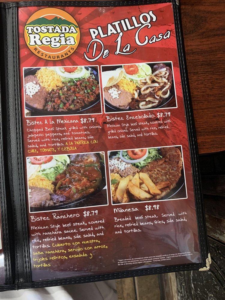 Menu at Tostada Regia Long Point restaurant, Houston, Long Point Rd