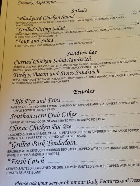 Menu at Club Continental, Jacksonville
