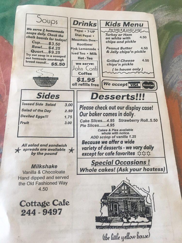 Menu at Cottage Cafe, Louisville