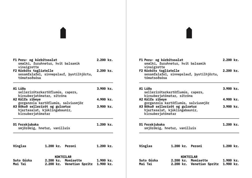 Menu at Hosiló restaurant, Reykjavík