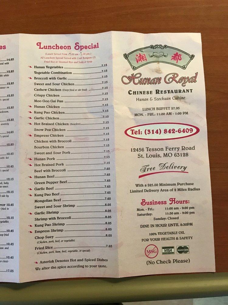 Carta del restaurante Hunan Royal, Concord, Tesson Ferry Rd