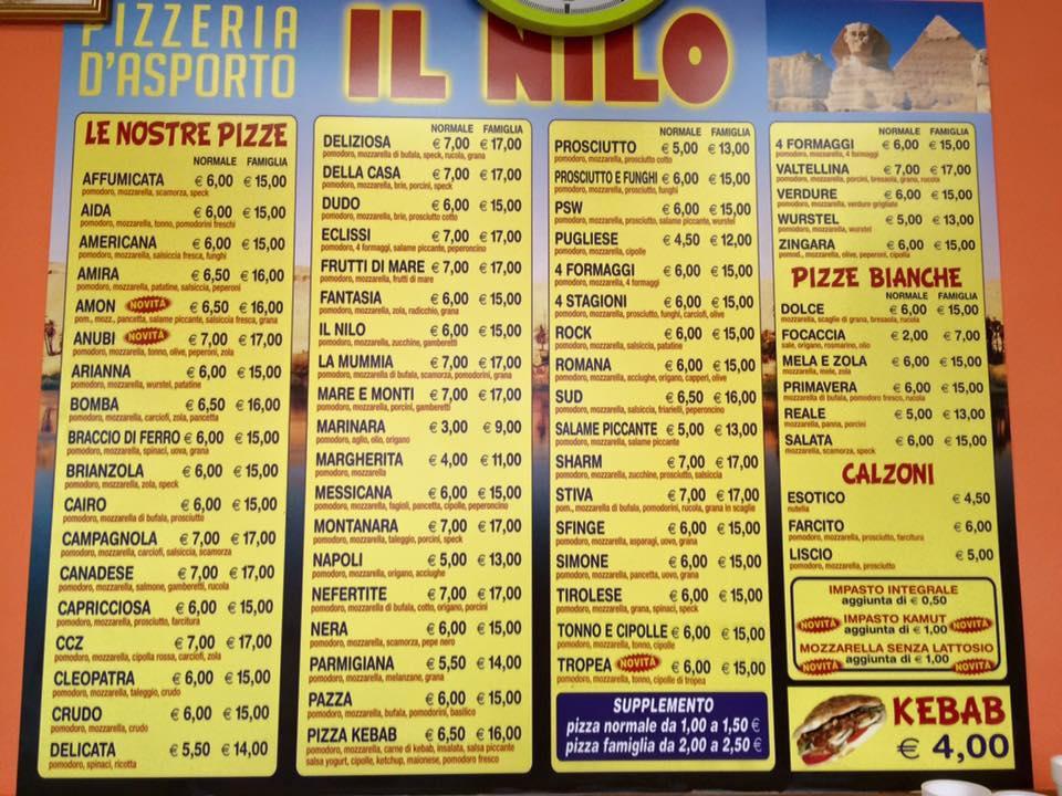 Menu da Il Nilo pizzeria, Bulciago